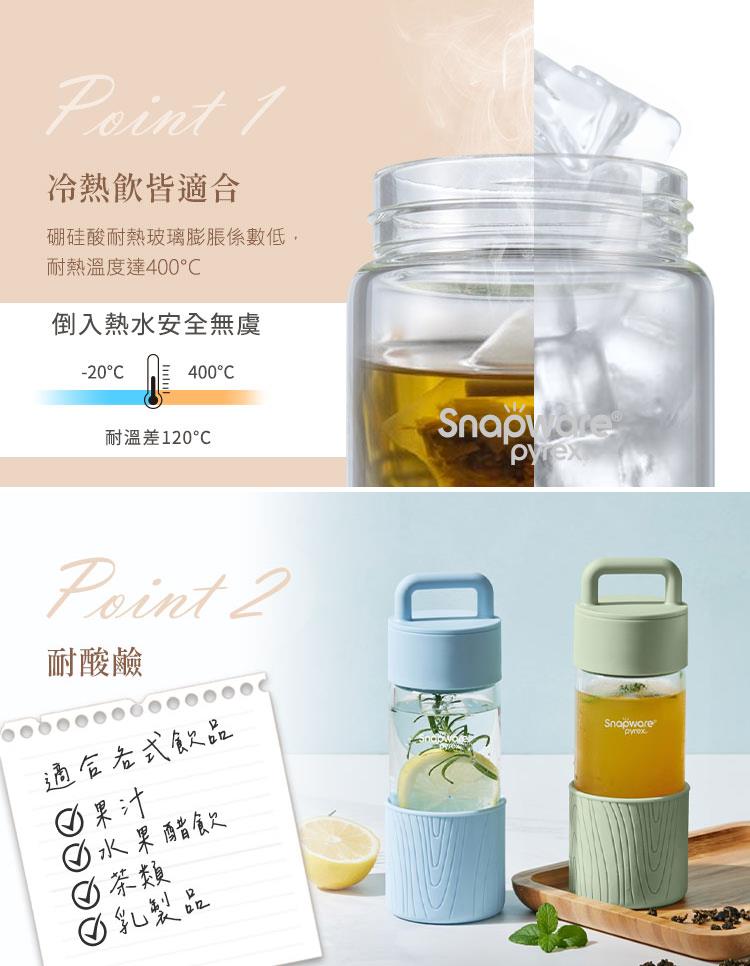 (買一送一)【康寧SNAPWARE】晶透手提茶隔耐熱玻璃水瓶480ml-多色可選－金石堂